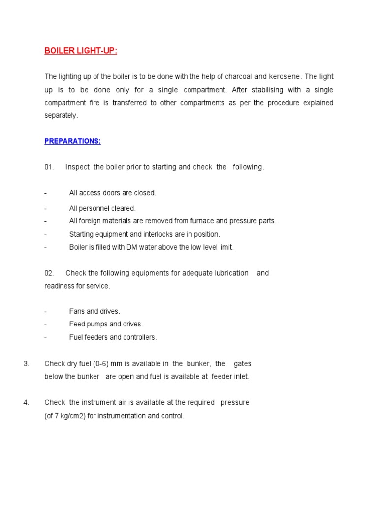 Boiler Light-Up Procedure Guide | PDF | Boiler | Valve