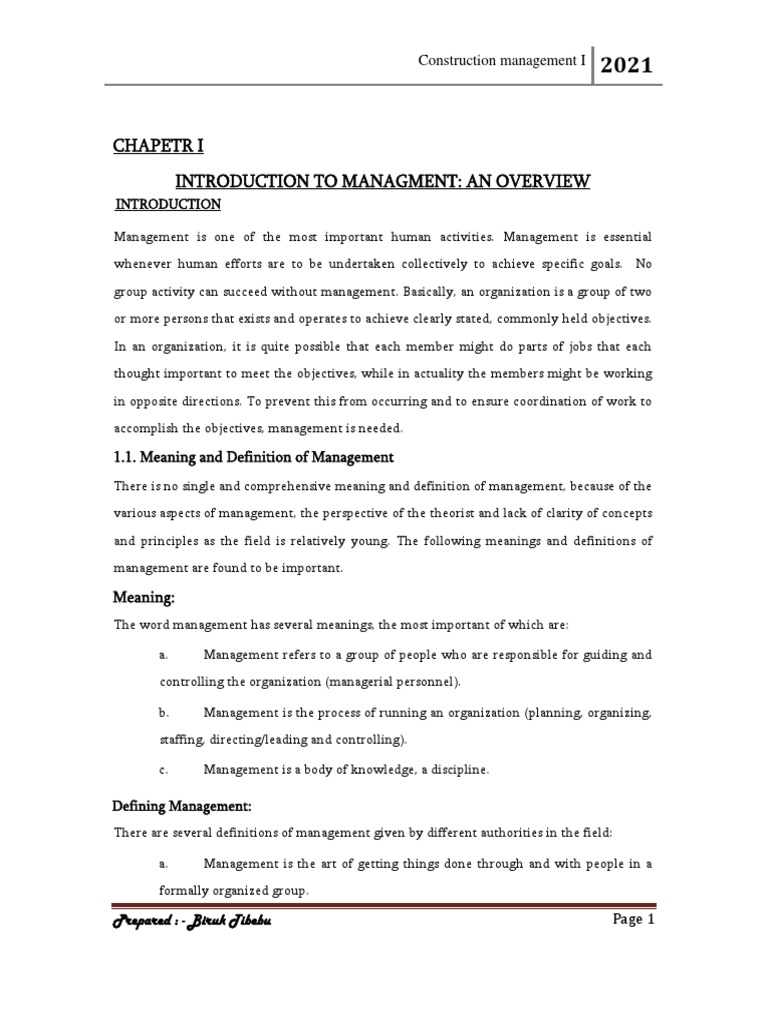 CHAPETR 1 Introduction To Management | PDF | Planning | Goal