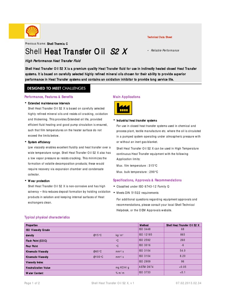 Shell Heat Transfer Oil S2X TDS | PDF | Heat Transfer | Viscosity