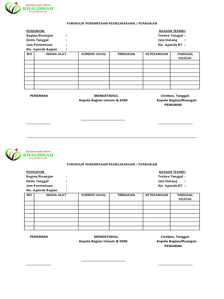 Formulir Permintaan Pemeliharaan | PDF