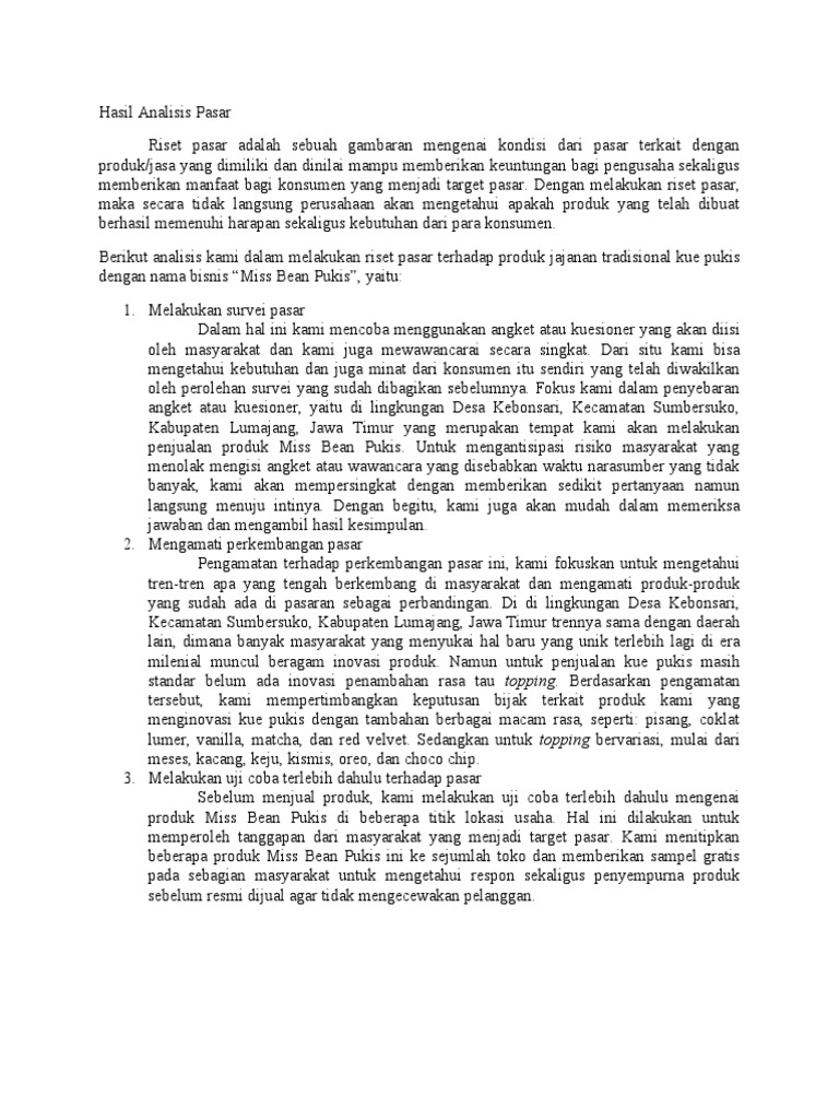 Contoh Analisa Pasar Produk Makanan | PDF