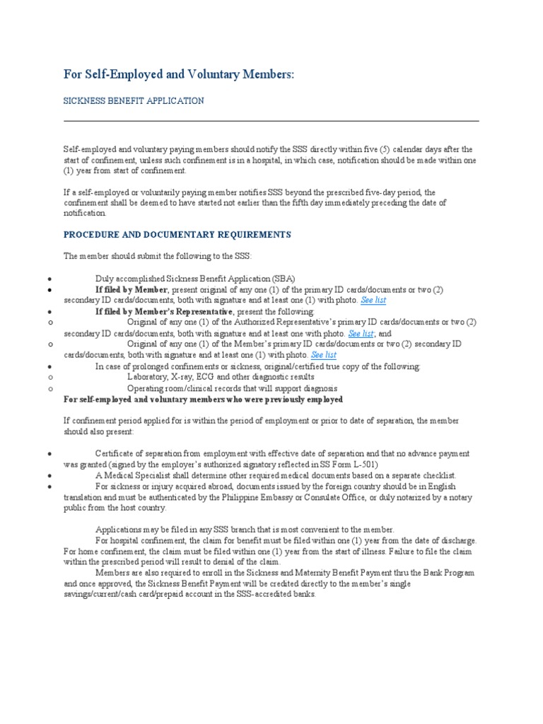SSS Sickness Benefit Procedures | PDF | Notary Public | Identity Document