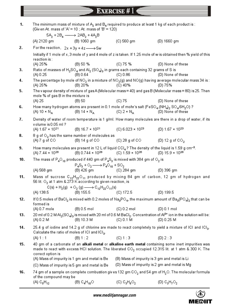 Mole Concept | PDF | Mass Concentration (Chemistry) | Solution