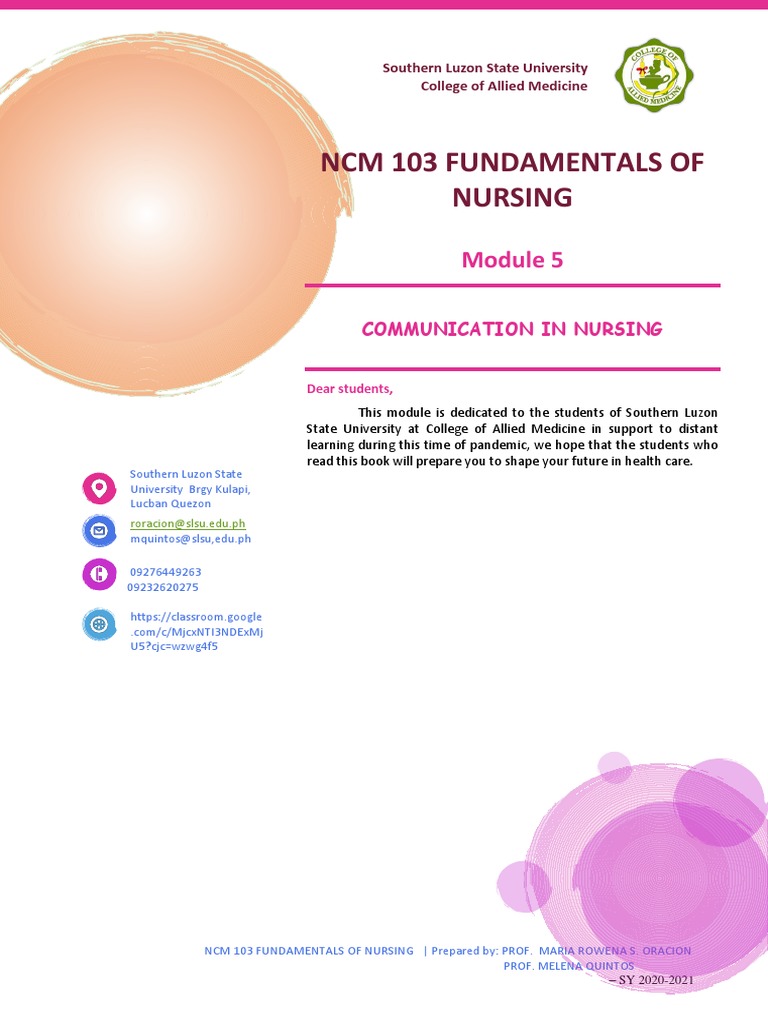 NCM 103 Fundamentals of Nursing | PDF | Communication | Learning