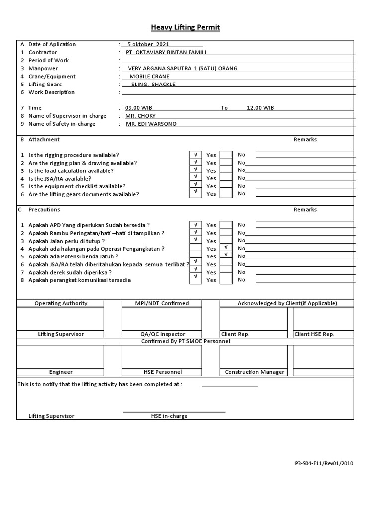 Heavy Lifting Permit VERY PERMIT Edit - Contoh | PDF