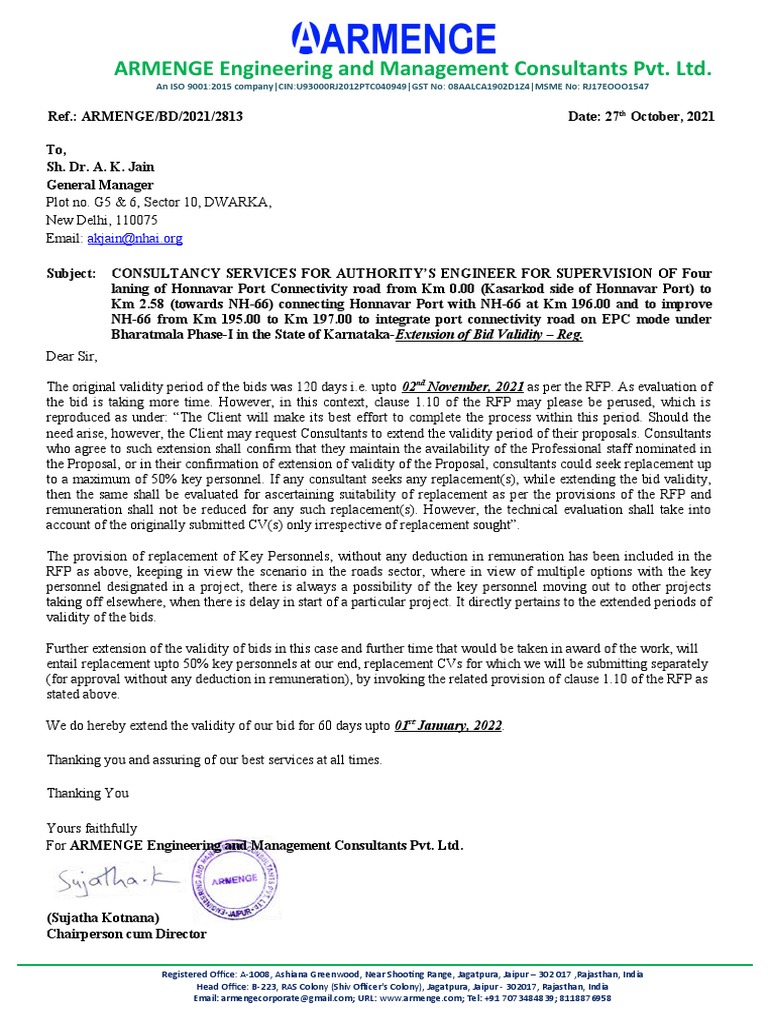 Bid Validity Extension Letter | PDF
