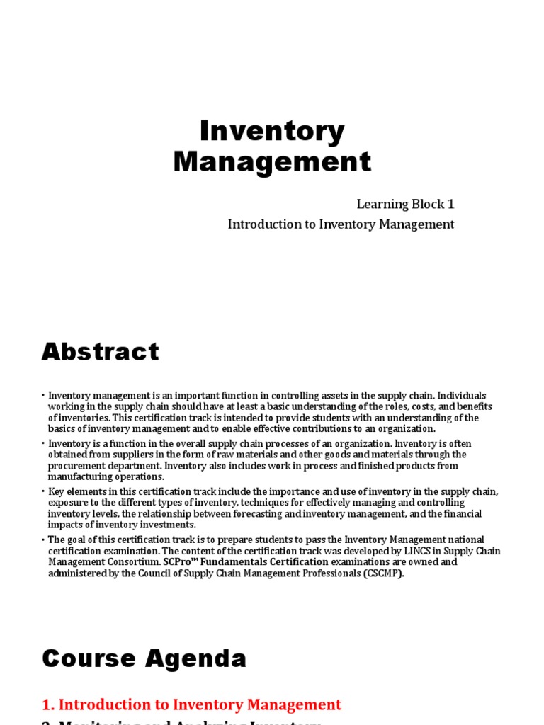 Learning Block 1 Introduction To Inventory Management | PDF | Inventory ...