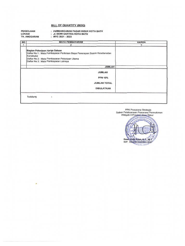 Add 01 01. Boq Pasar Batu TTD PPK | PDF