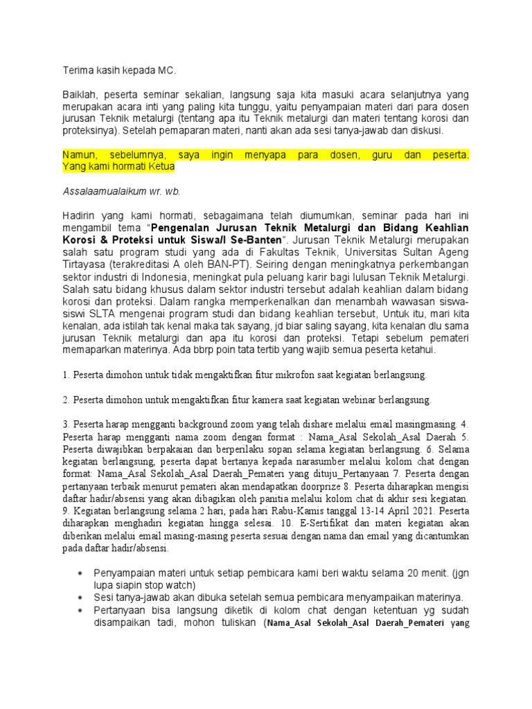 Teks Moderator (Seminar PPM Ekstraksi) | PDF