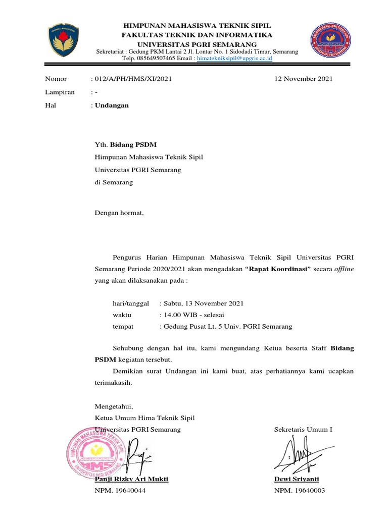 Undangan Rapat Hima Teknik Sipil | PDF | Seni | Teknologi & Rekayasa