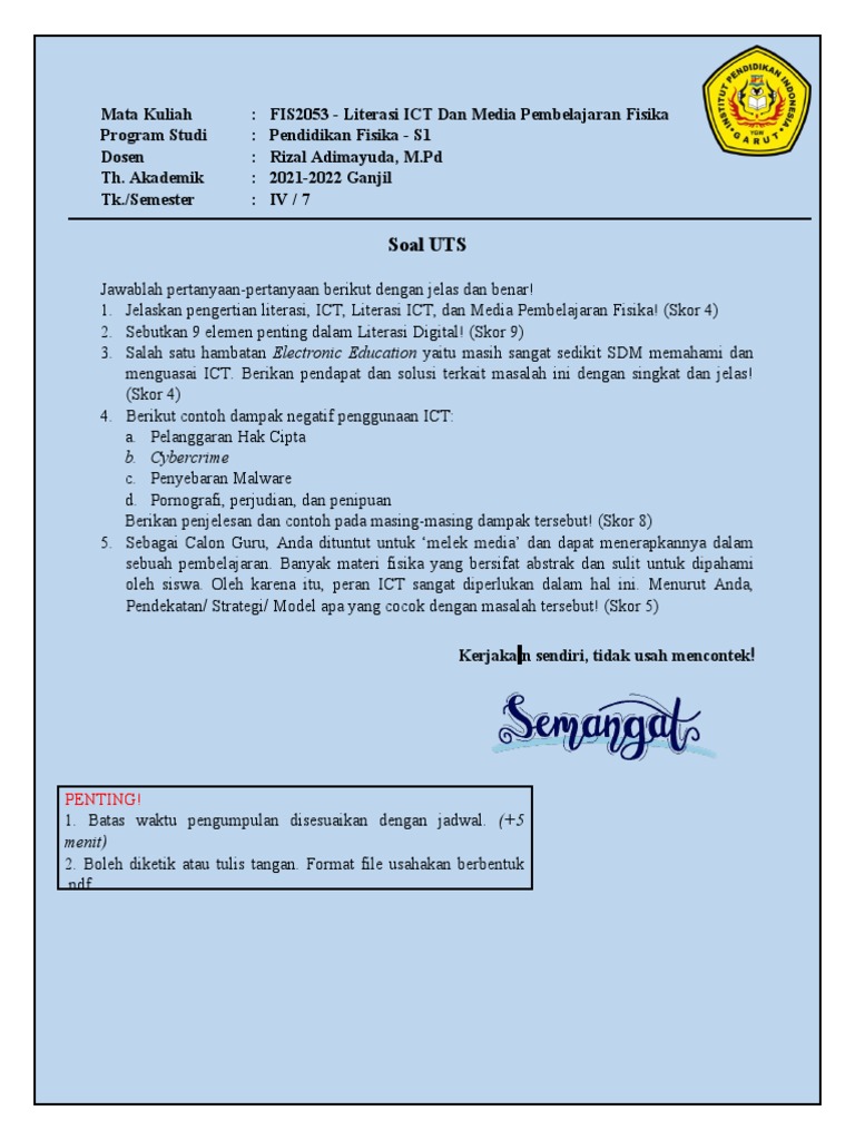 Soal UTS Literasi ICT | PDF