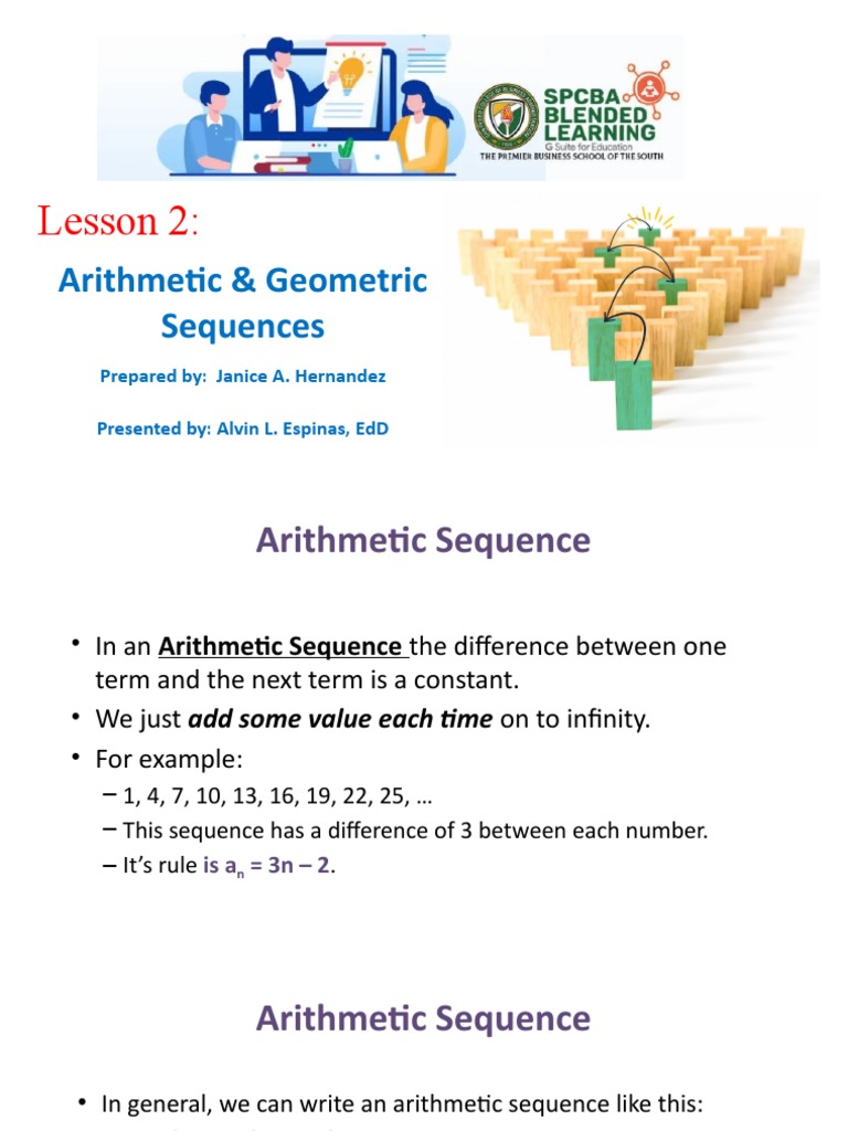 Lesson 2:: Arithmetic & Geometric Sequences | PDF | Arithmetic | Elementary Mathematics