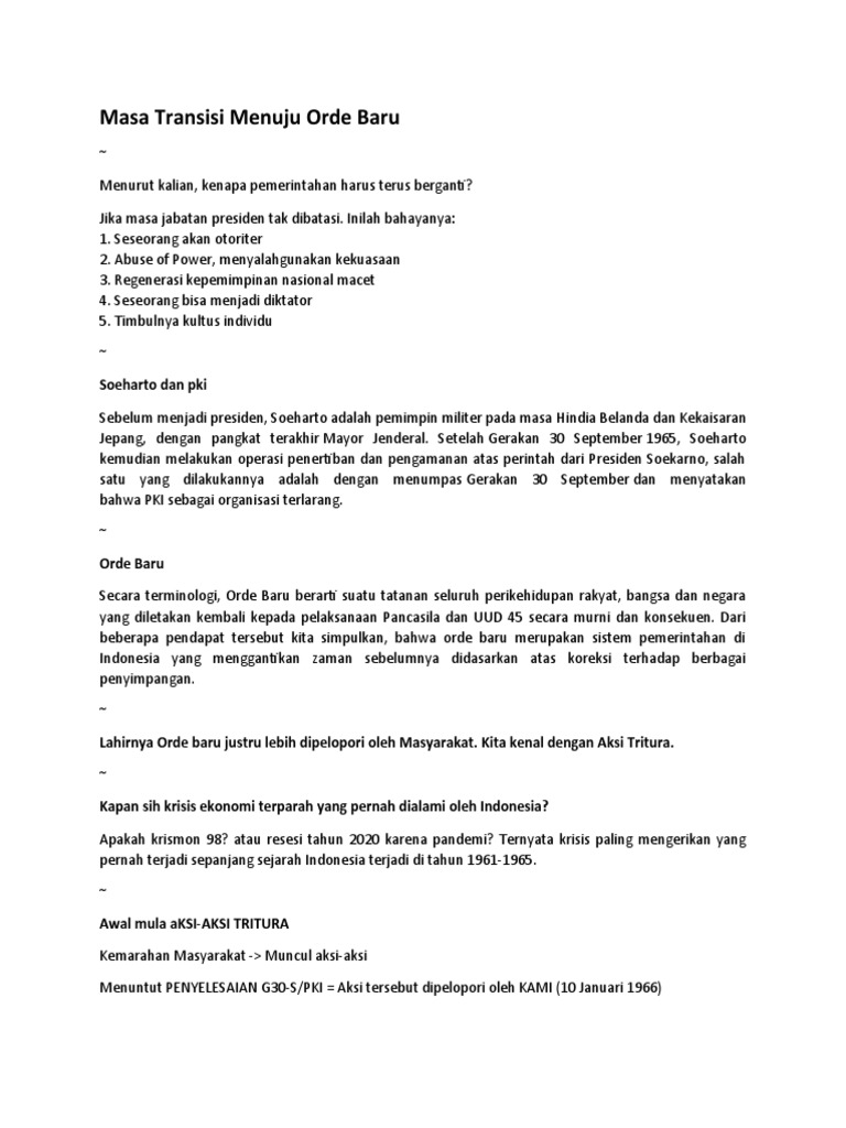 Masa Transisi Menuju Orde Baru Pertemuan 11 | PDF
