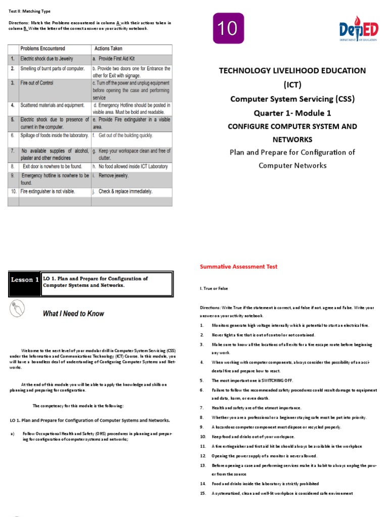 Technology Livelihood Education (ICT) Computer System Servicing (CSS ...