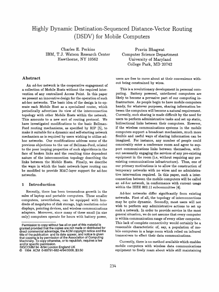 Highly Dynamic Destination-Sequenced Distance-Vector Routing (DSDV) For ...