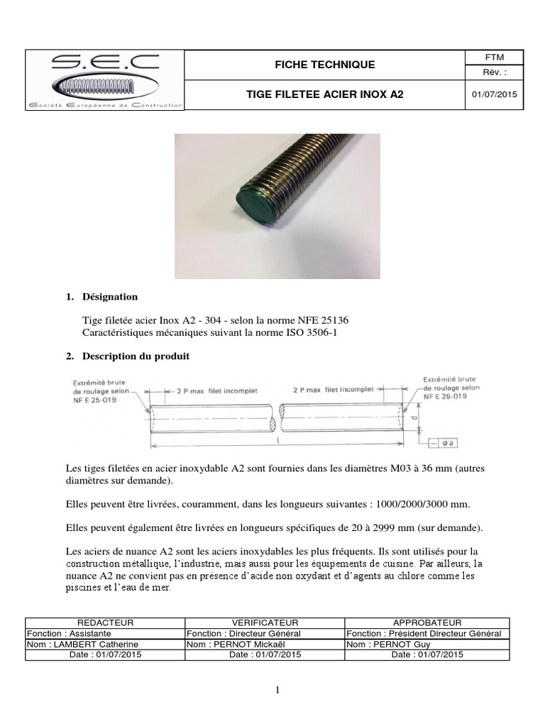 Tige Filetée Inox A2 - Fiche Technique | PDF