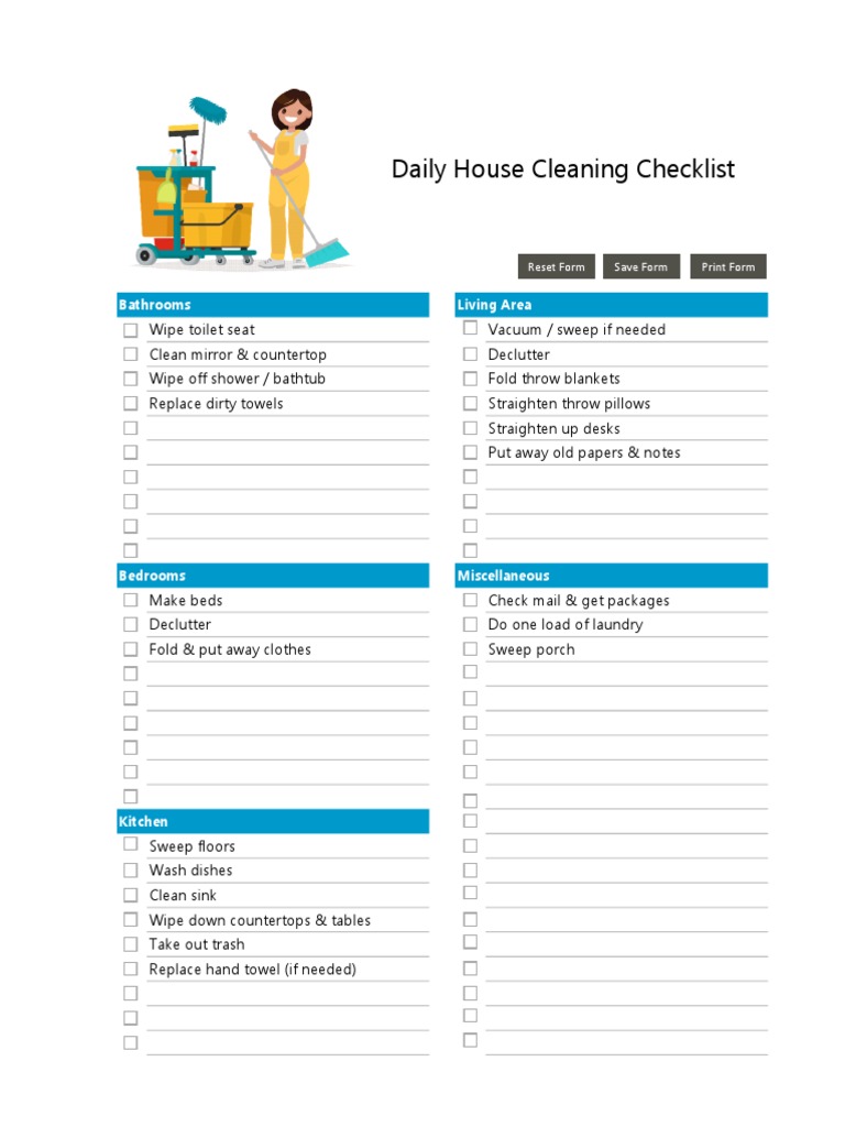 Daily House Cleaning Checklist - TemplateLab - Repaired | PDF