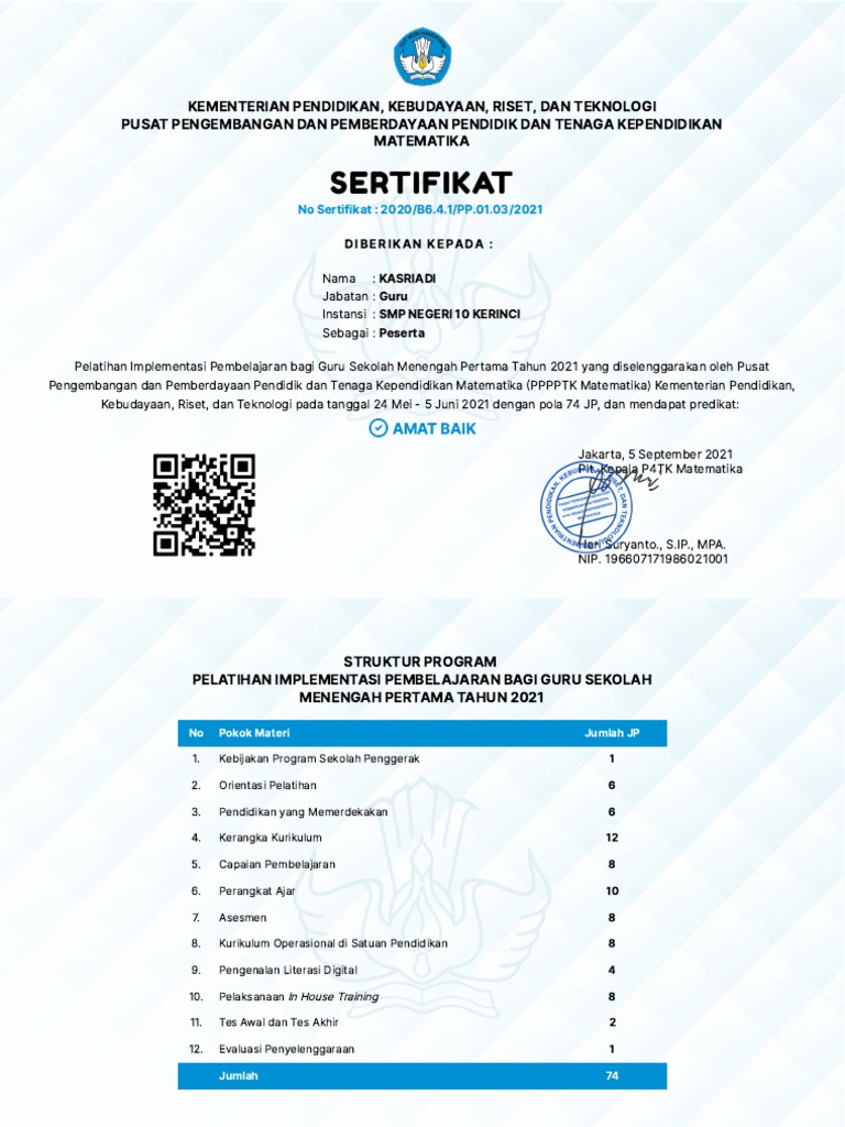 PSP - Sertifikat Peserta DKP SMP 205979114360702279591 | PDF