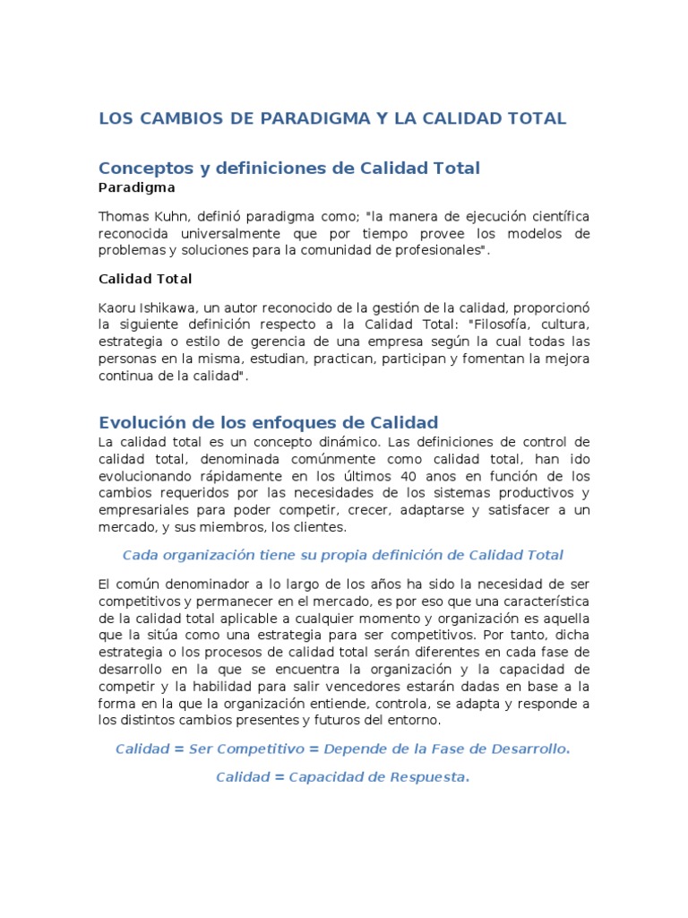 Los Cambios de Paradigma y La Calidad Total Completo | PDF | Calidad (comercial) | Paradigma