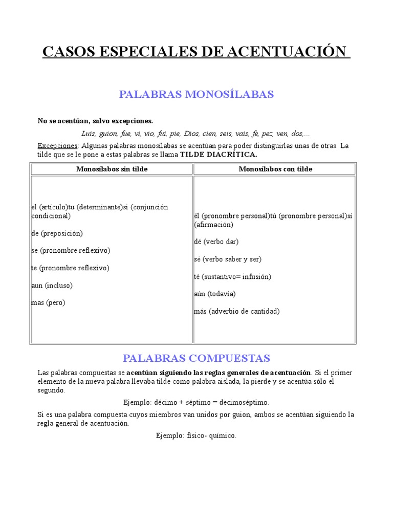 Casos Especiales de Acentuación | PDF | Mecánica del lenguaje | Lingüística