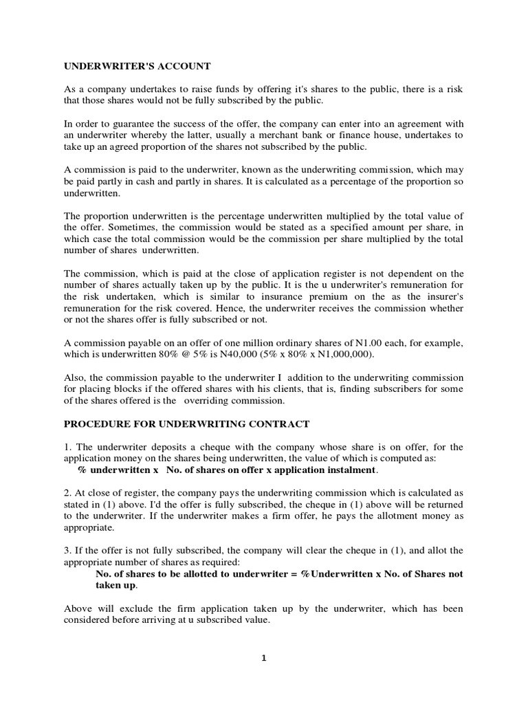 Underwriter Account | Download Free PDF | Underwriting | Market (Economics)