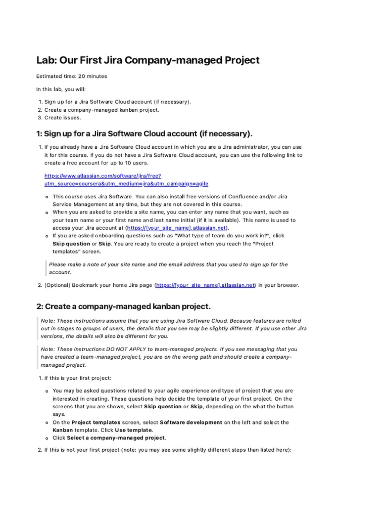 Lab: Our First Jira Company-Managed Project: 1: Sign Up For A Jira ...