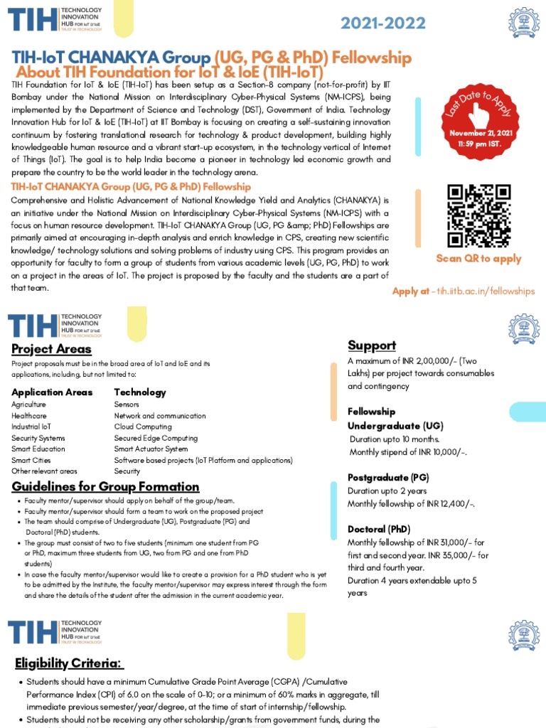 Ug Pg Phd Fellowship Tih Iot Chanakya Group Pdf Internet Of