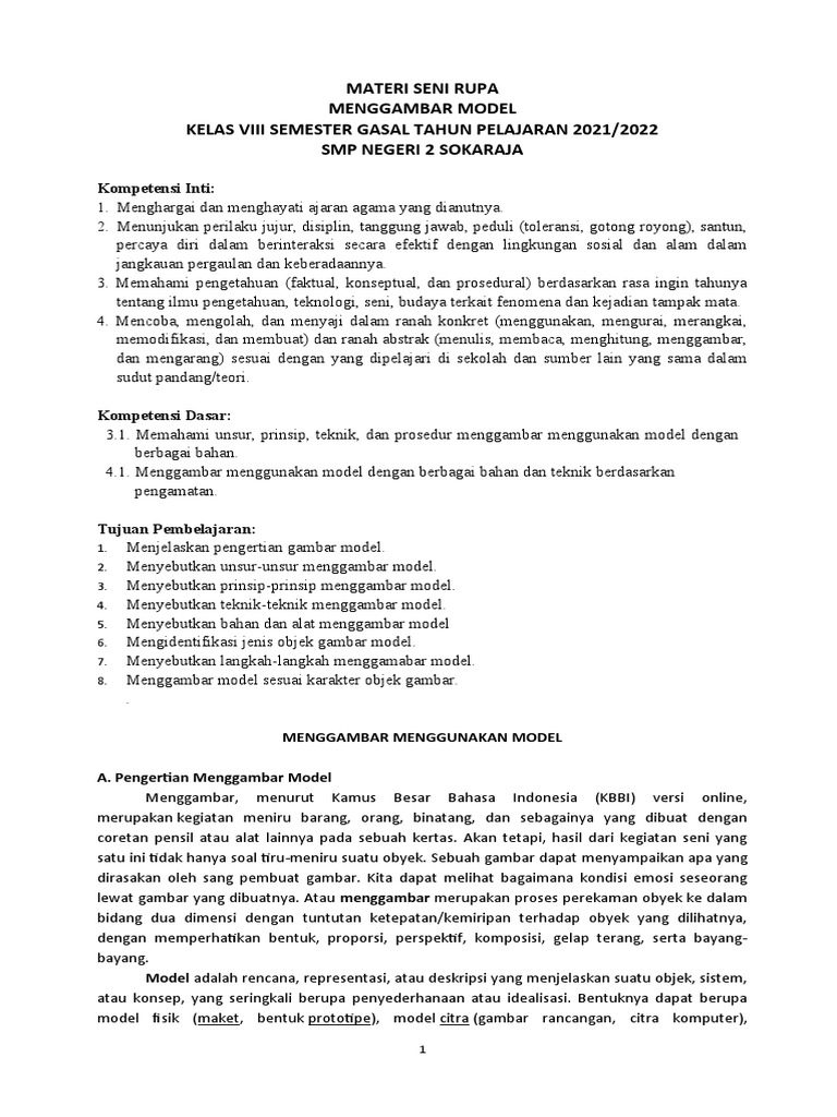1 Materi S RUPA Gambar Model PERTEMUAN PERTAMA | PDF