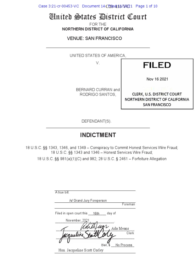 Curran Santos Indictment | PDF | Arrest | Mail And Wire Fraud
