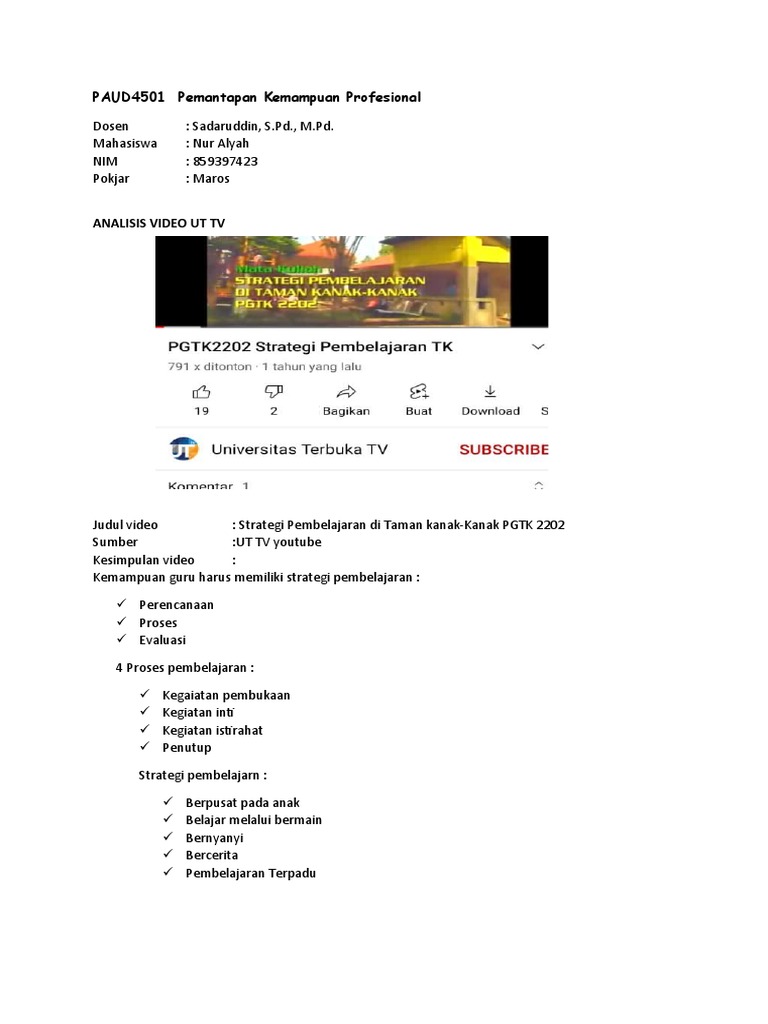 Analisis 2 Vidio Dari UT TV | PDF