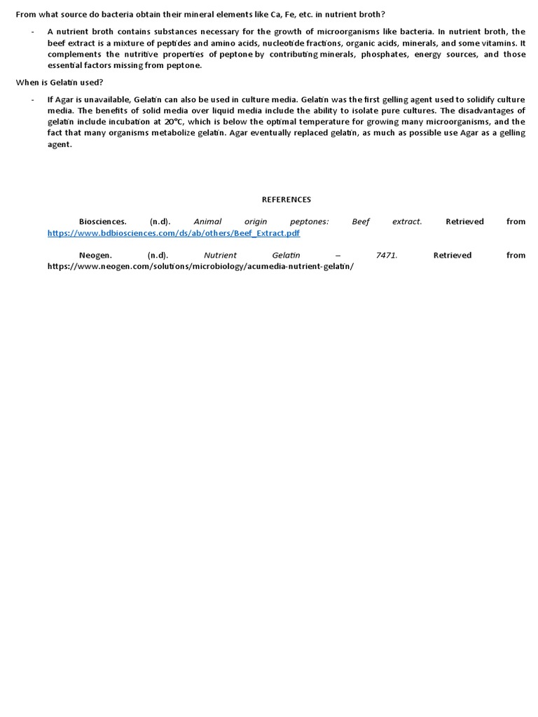 Origin Peptones: Beef Extract. Retrieved | PDF