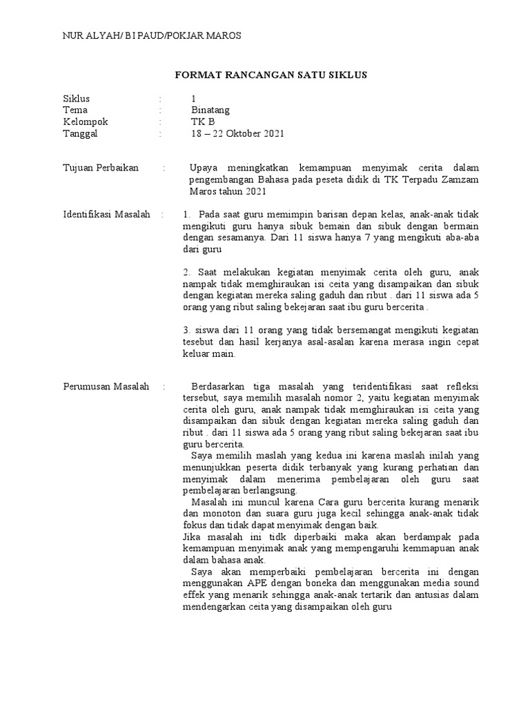 PKP Siklus 1 Dan RPPH | PDF