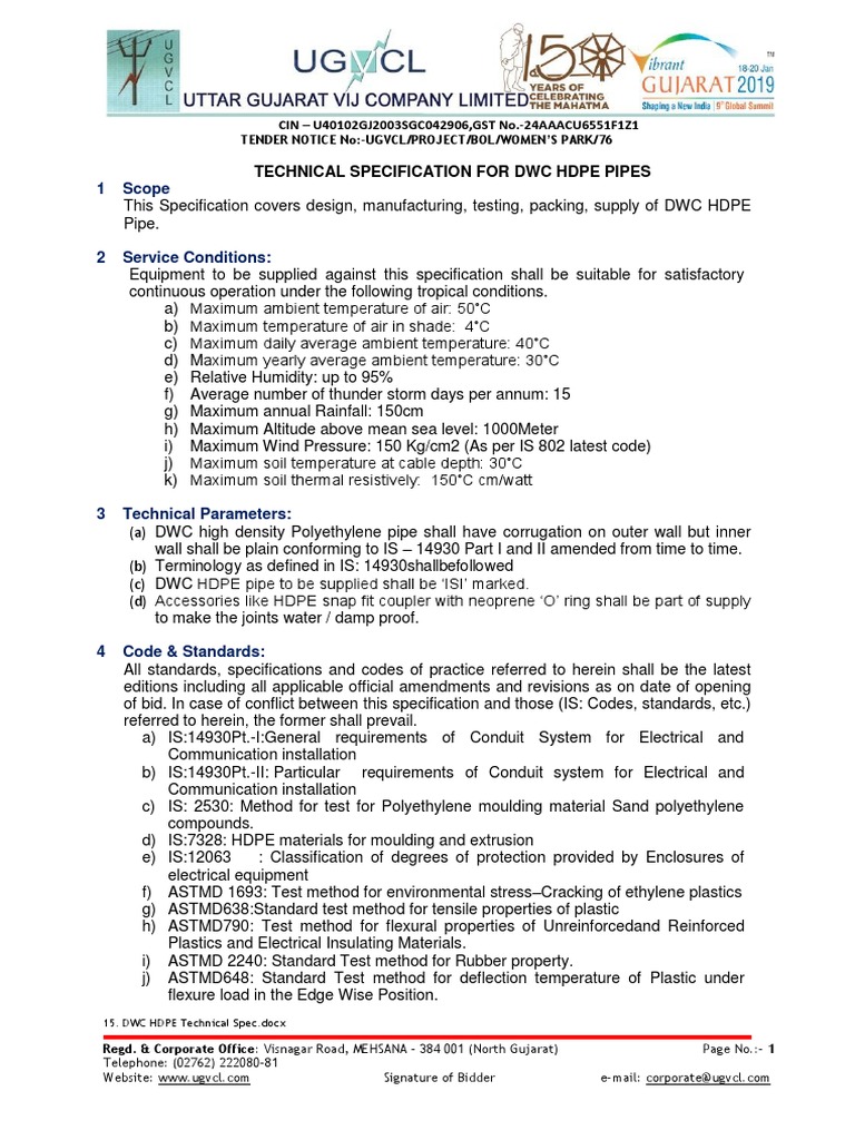 DWC HDPE Technical Spec | PDF | Pipe (Fluid Conveyance) | Differential ...