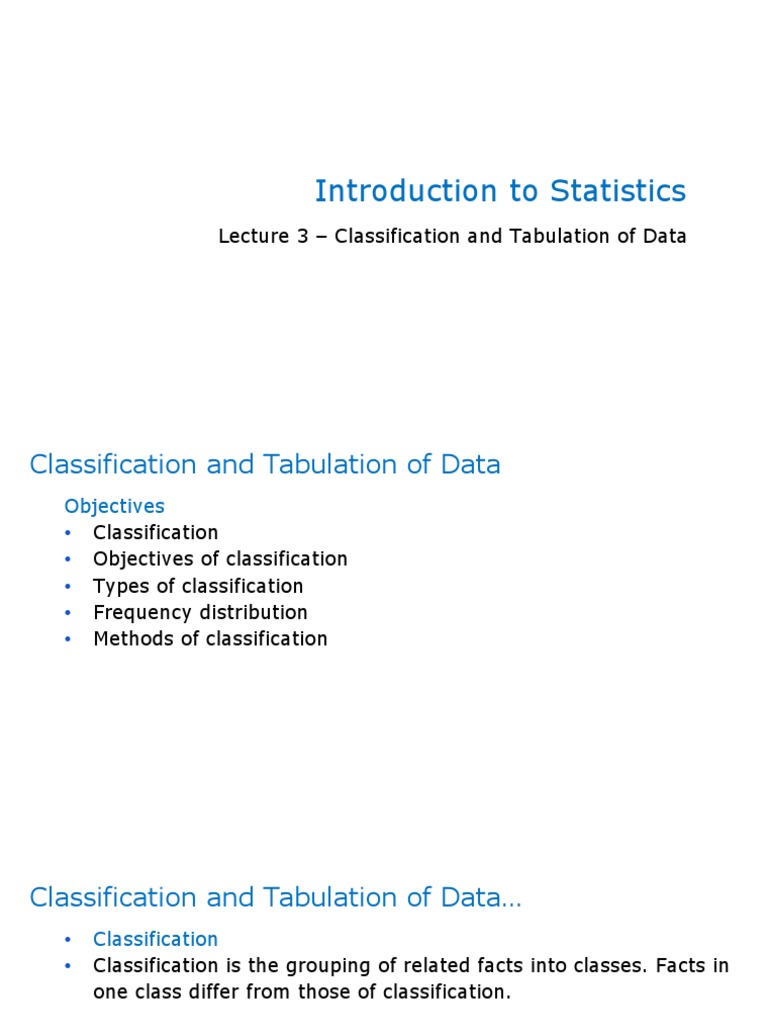 Lecture 3 - Classification and Tabulation of Data | PDF | Probability ...
