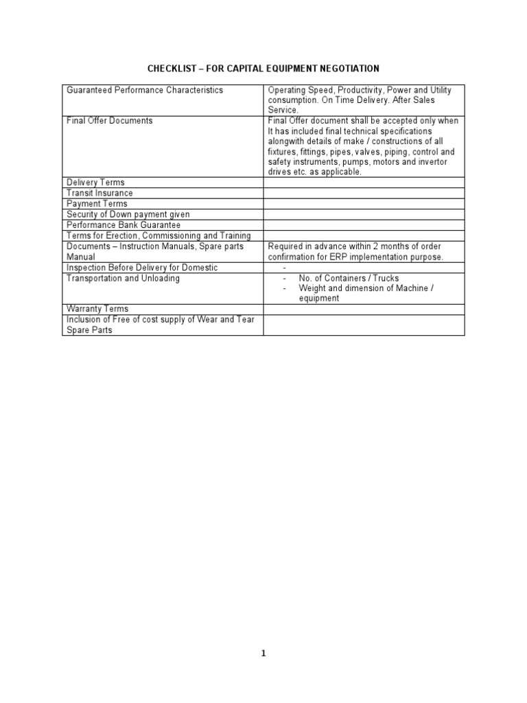 Checklist For Purchasing Capital Equipment | PDF