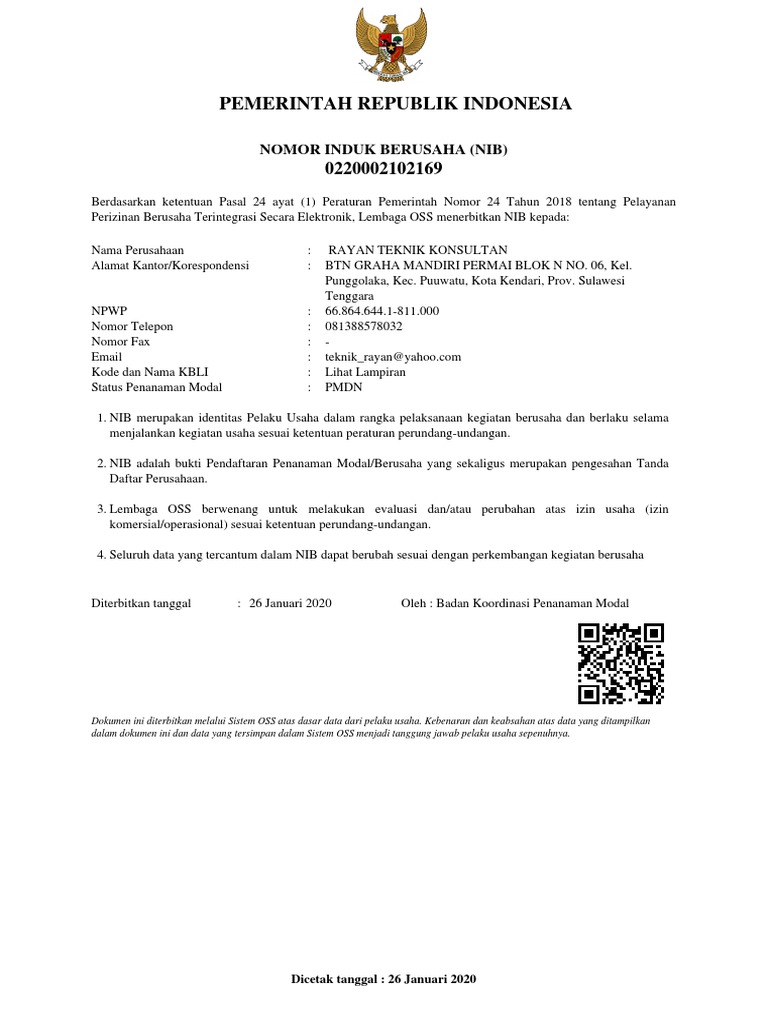 Nib CV Rayan Teknik Konsultan | PDF | Pengelolaan Keuangan & Uang