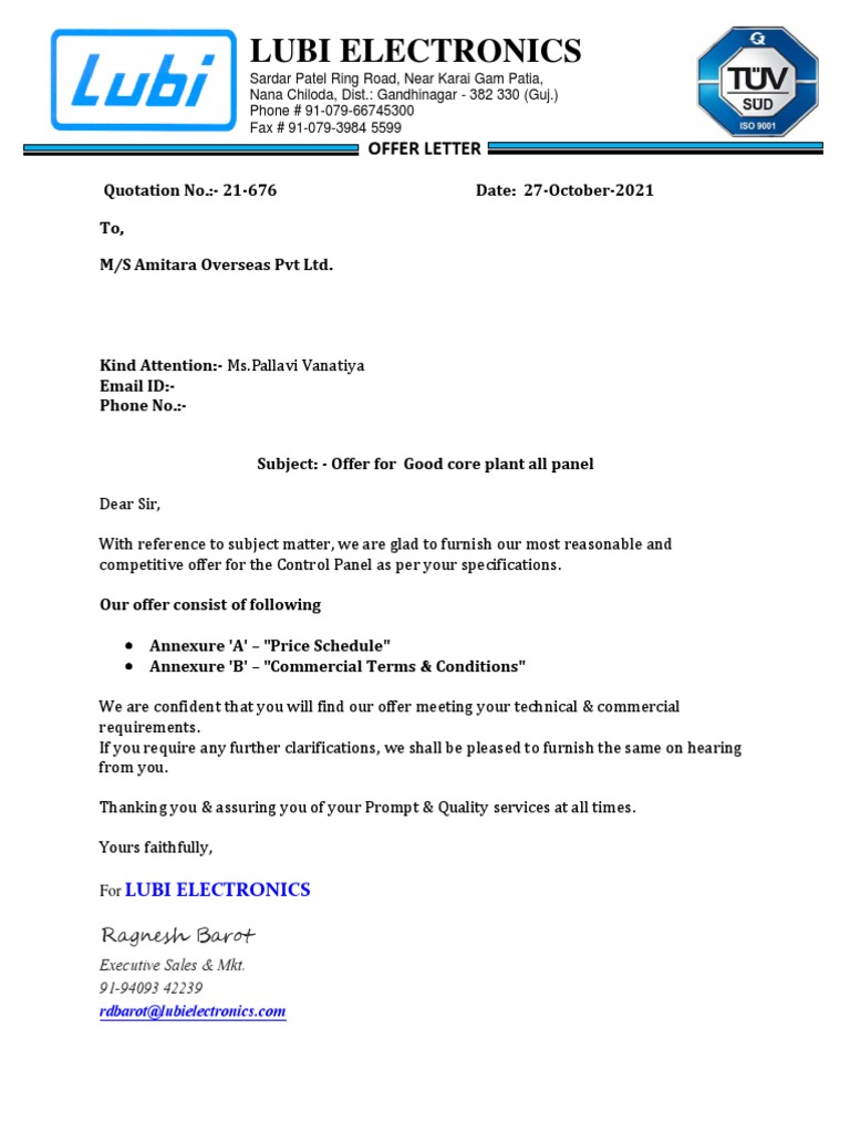 Lubi Electronics: Offer Letter | PDF | Mains Electricity | Alternating ...
