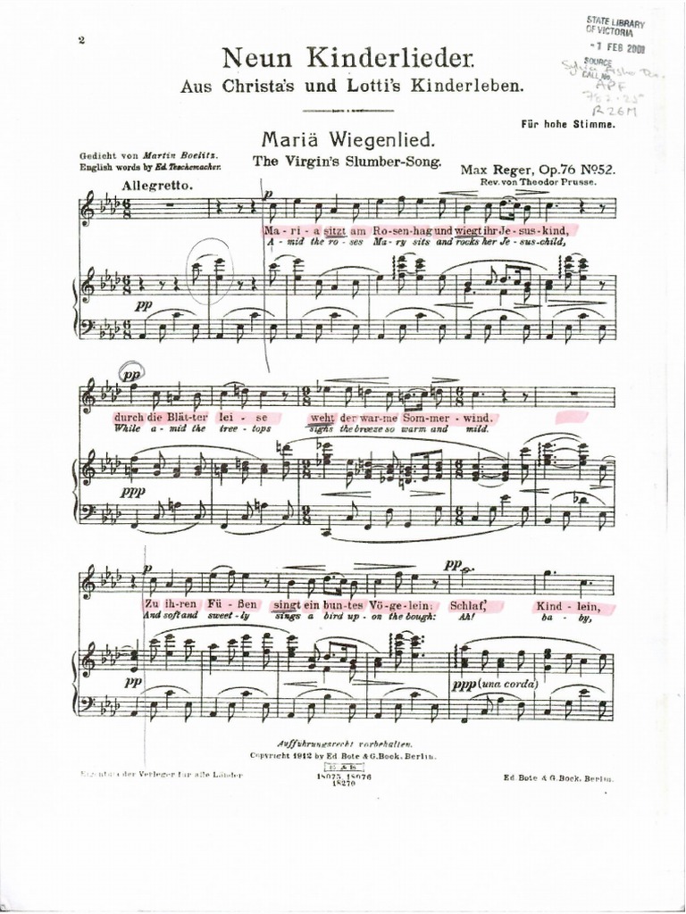 Max Reger Maria Wiegenlied | PDF
