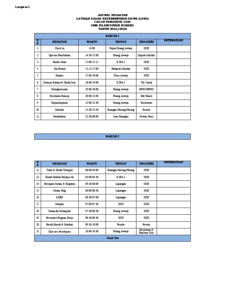 Jadwal Kegiatan LDKS | PDF