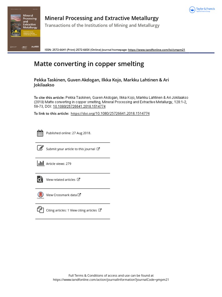 Matte Converting in Copper Smelting | PDF | Iron | Smelting
