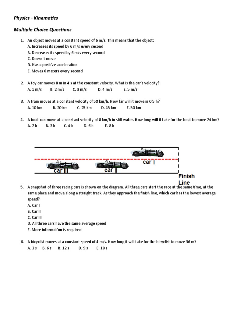 Kinematics Multiple Choice Quiz | PDF | Acceleration | Velocity