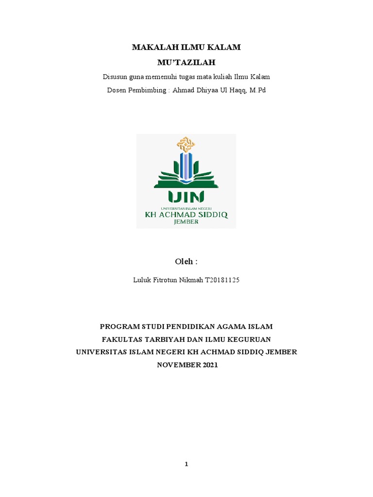 Makalah Mu'Tazilah Luluk FN t20181125 | PDF