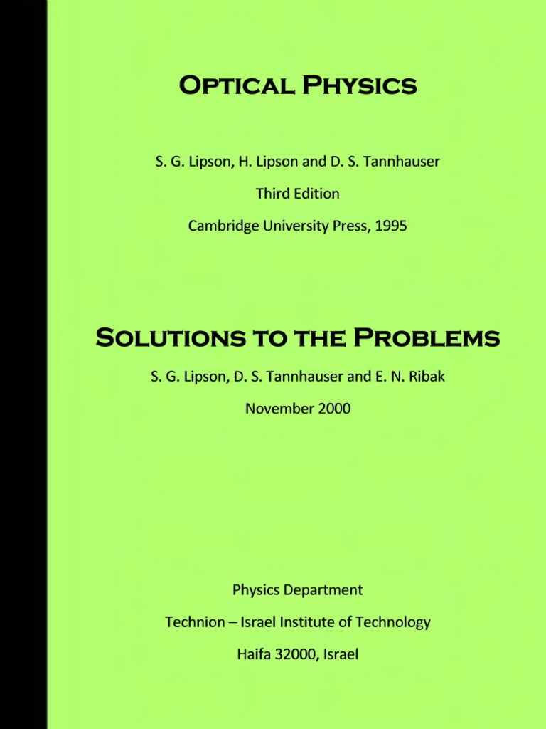 Optical Physics (3rd Ed) - Lipson S.G. (Solutions) | PDF
