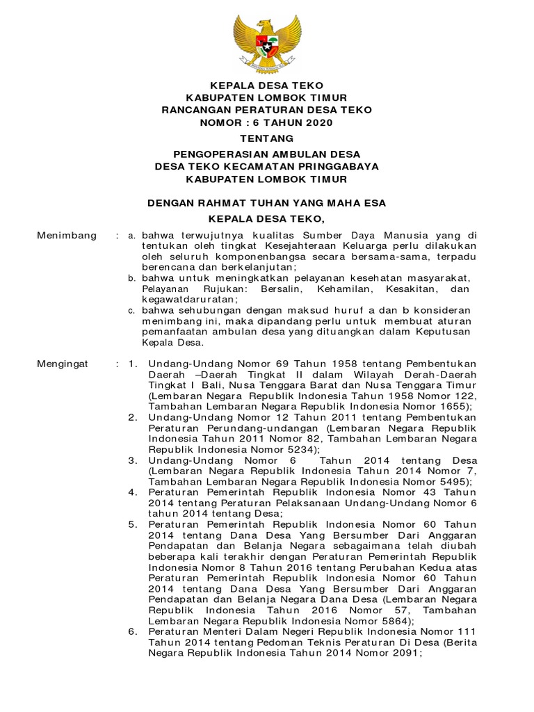 Peraturan Desa No 6 Tahun 2020 Tentang Pengoprasian Ambulan Desa Teko 74ouep 6 Perdes No 6 TH ...