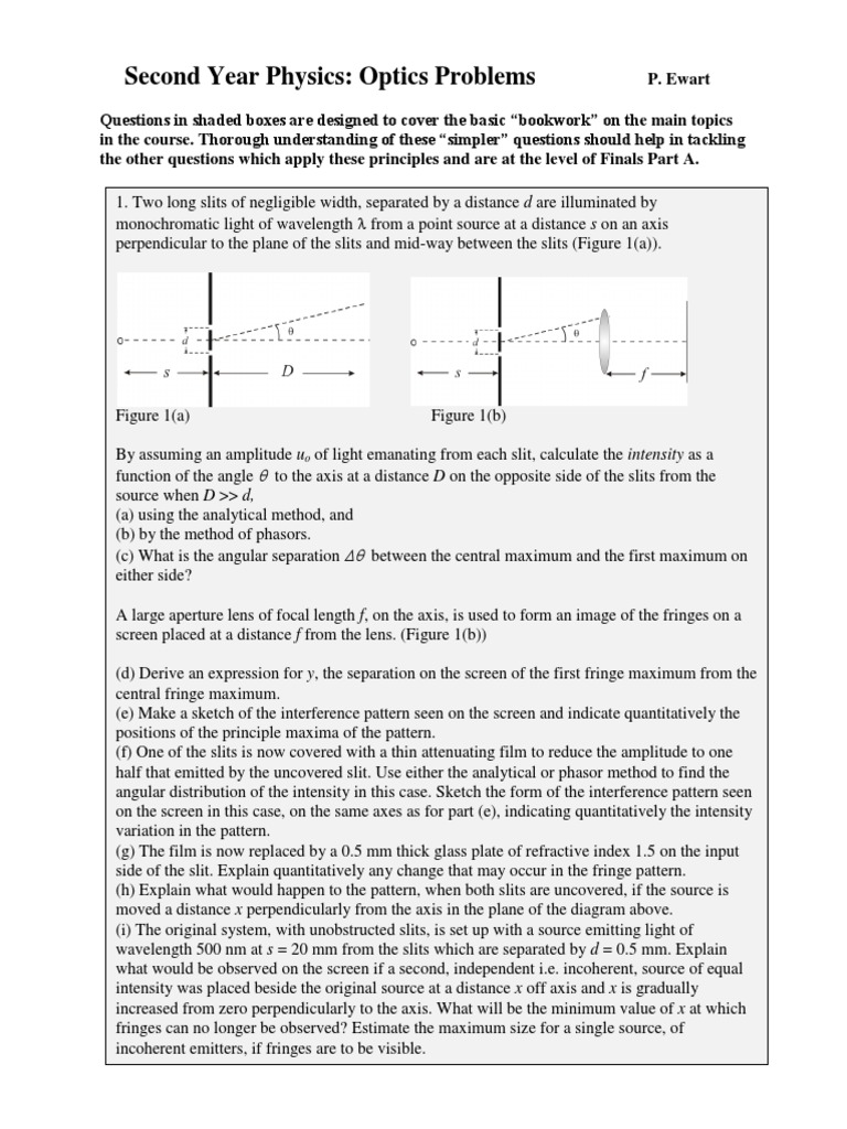 Second Year Physics: Optics Problems | PDF | Diffraction | Polarization (Waves)