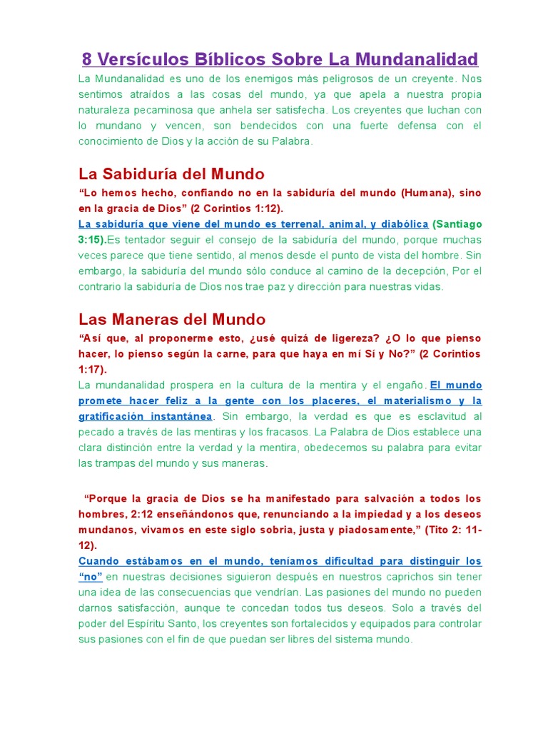 8 Versículos Bíblicos Sobre La Mundanalidad | PDF | Amor | Pecado
