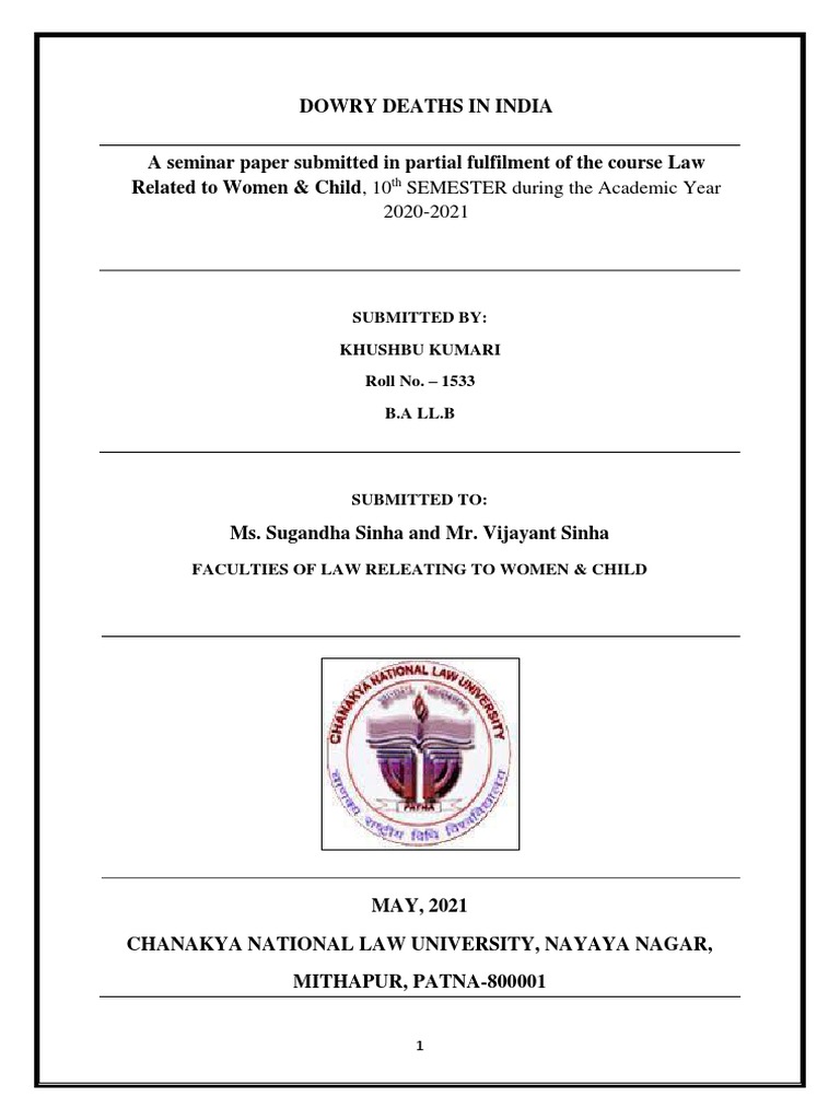 Dowry Deaths in India: SEMESTER During The Academic Year 2020-2021 ...