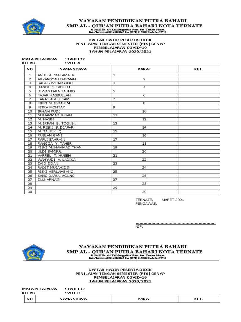 DFTR HDR Siswa Pas | PDF