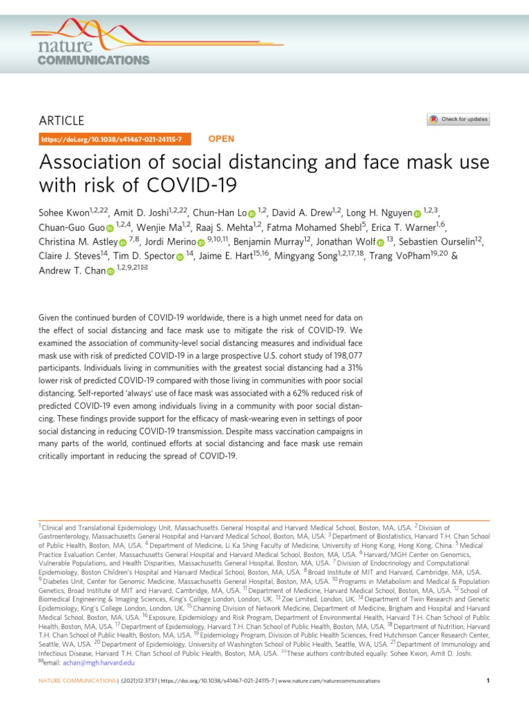 Association of Social Distancing and Face Mask Use With Risk of COVID ... Association of Social Distancing and Face Mask Use With Risk of COVID ...