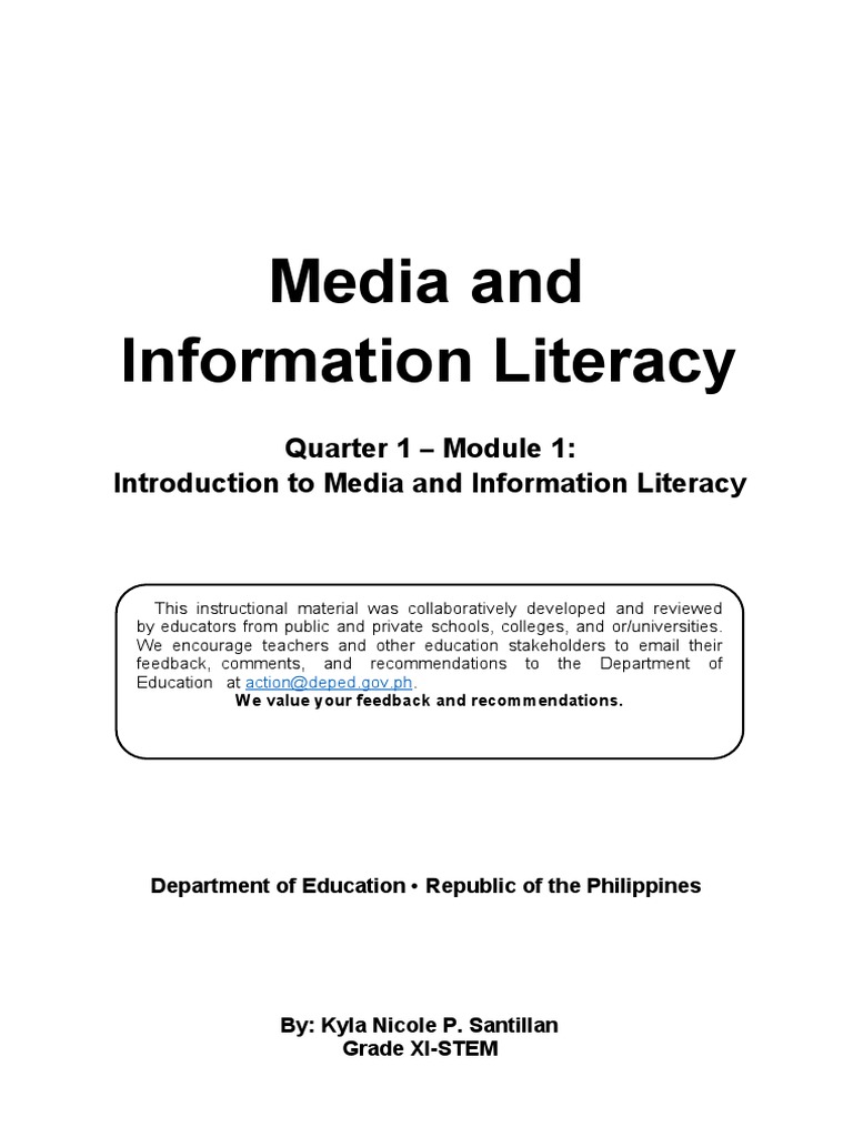 Quarter 1 - Module 1: Introduction To Media and Information Literacy ...